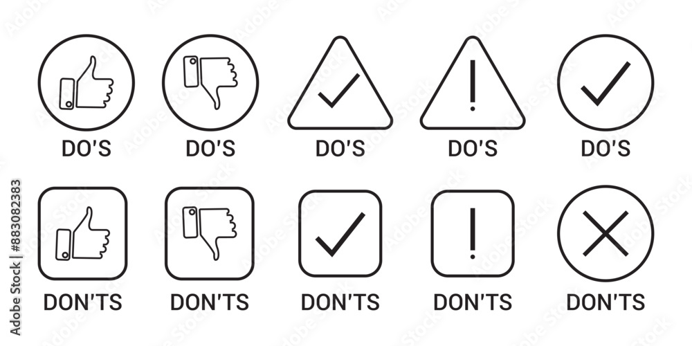 Set of do's and don'ts-like thumbs up or down. Like or dislike index ...