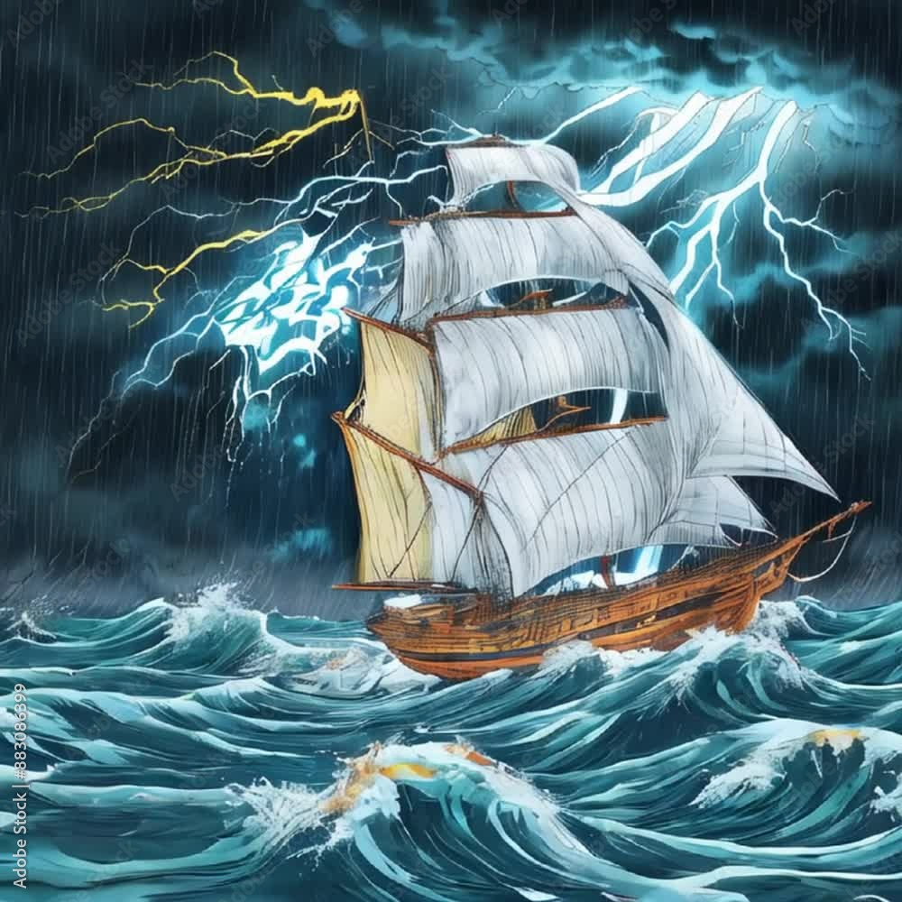 Ultra minimal free video of pirate ship in the sea with colorful lights ...