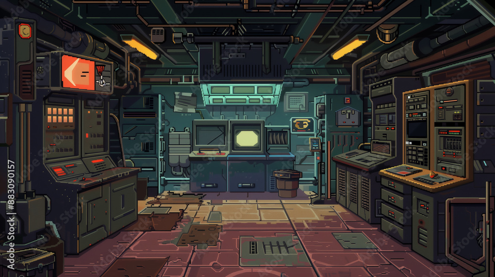 An underground dieselpunk bunker with command centers and barracks ...