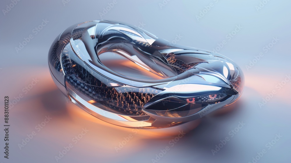 Futuristic, metallic object with a complex, interlocking design ...