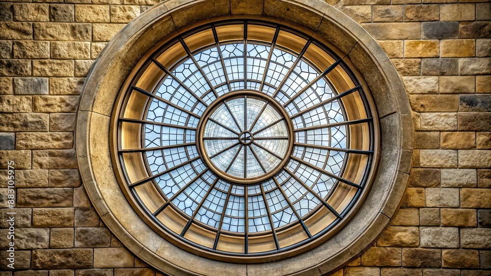 Ancient round shaped glass window in a historic building, glass, window ...