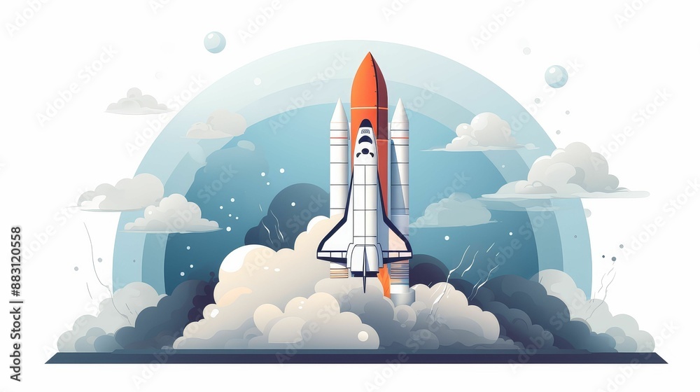 Rocket flat design, side view, space travel theme, animation, Split ...