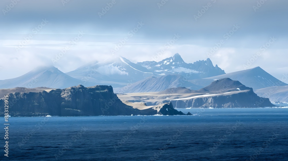 Panoramic view of the South Shetland Islands with dramatic volcanic ...