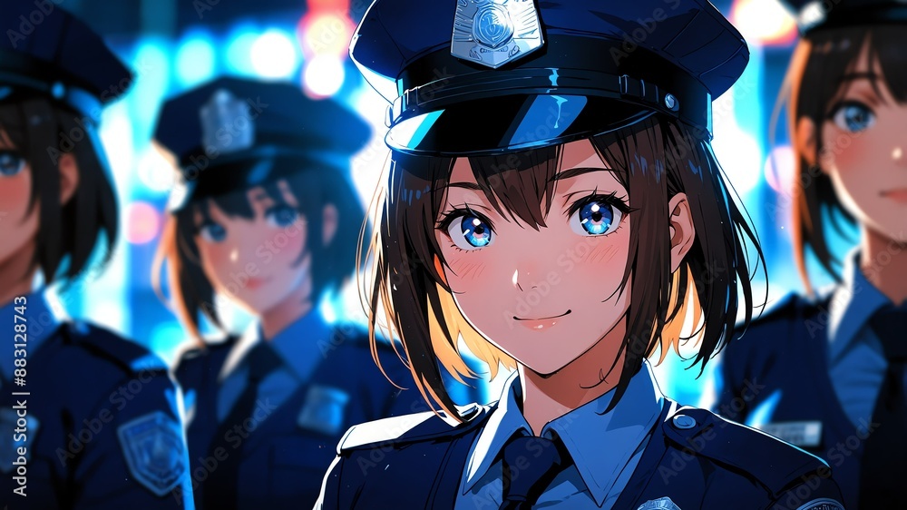 Cute female police smiling anime cartoon illustration art design Stock ...