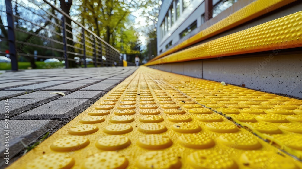 Yellow blocks of tactile paving for blind handicap Guiding Braille ...