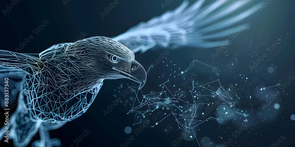Eagle-themed digital wireframe design featuring polygon technology with ...