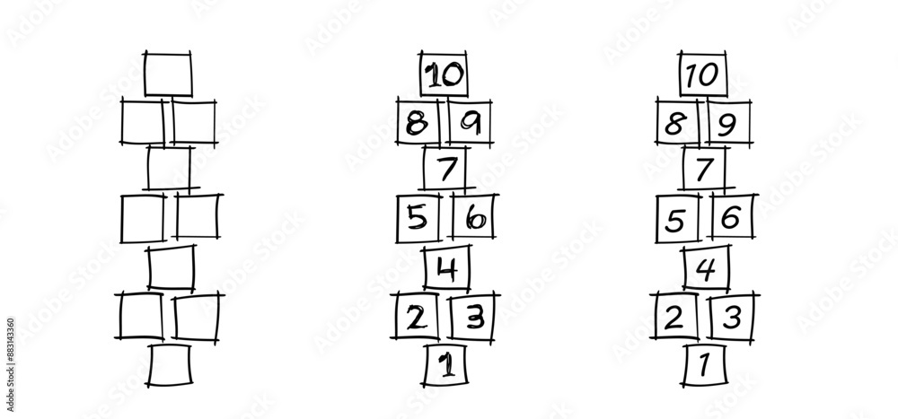 Cartoon hopscotch game on a floor, street or asphalt. Chalk drawing ...