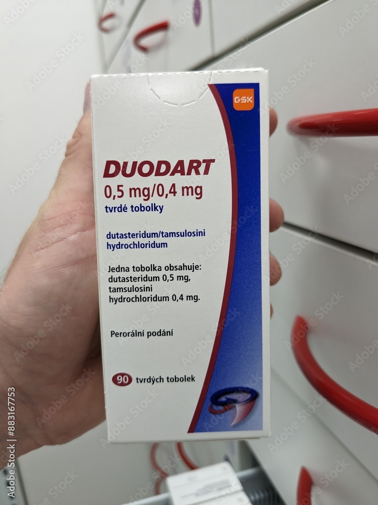 Prague, Czech Republic - July 10 2024: DUODART box of medication with ...