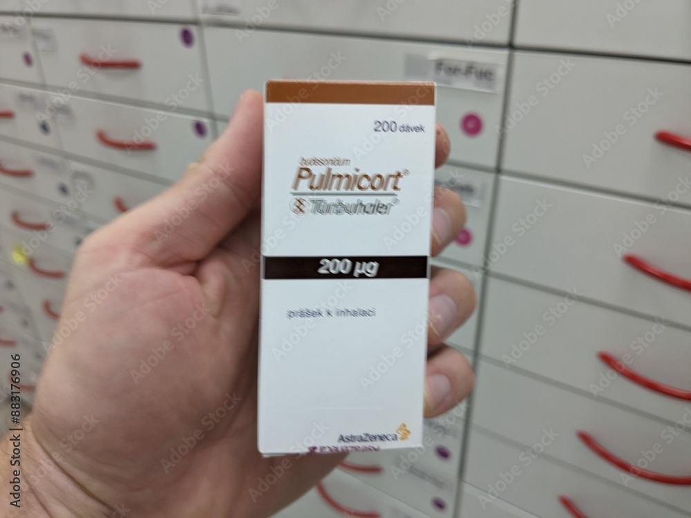 Prague, Czech Republic - July 10 2024: PULMICORT box of medication with ...