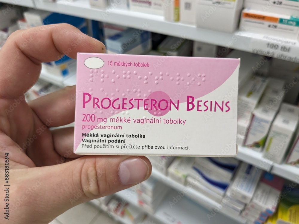 Prague, Czech Republic - July 10 2024: PROGESTERON BESINS box of ...