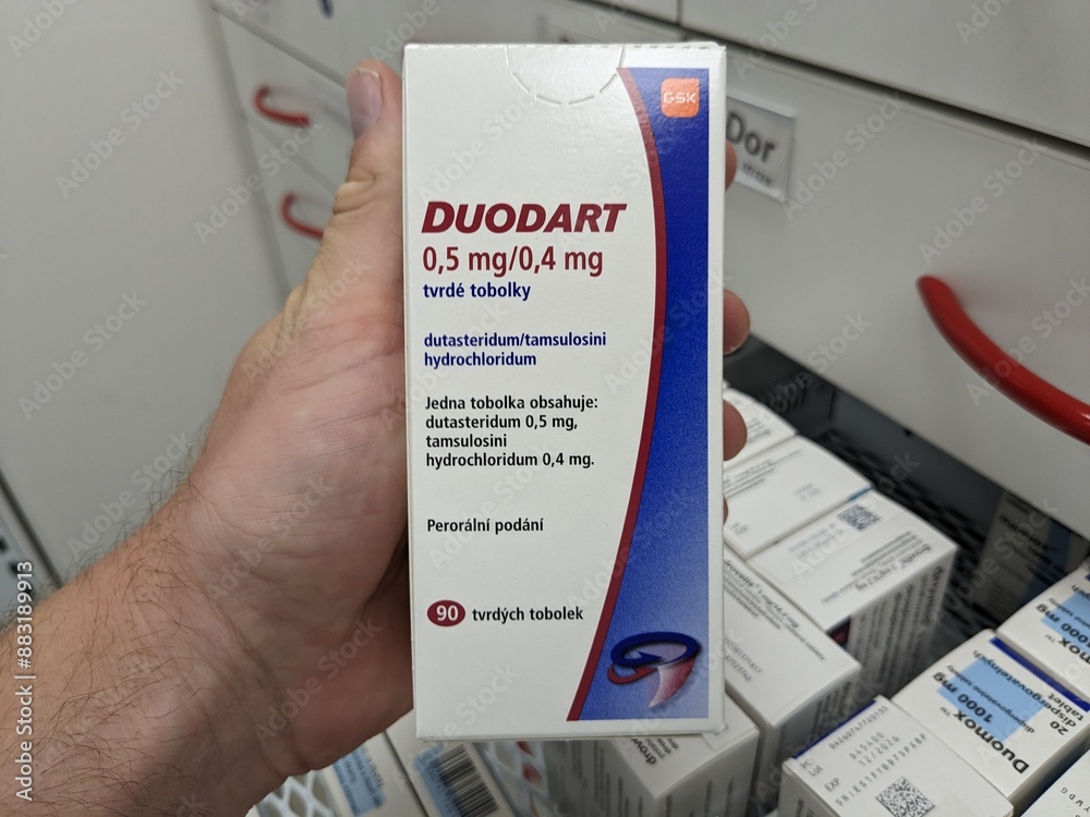 Prague, Czech Republic - July 10 2024: DUODART box of medication with ...