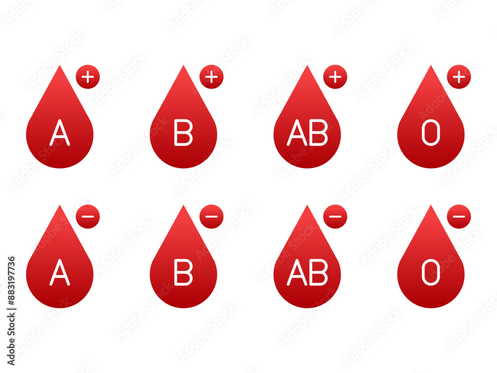 Blood types. Red blood drops. Blood group icons. Blood donation concept ...