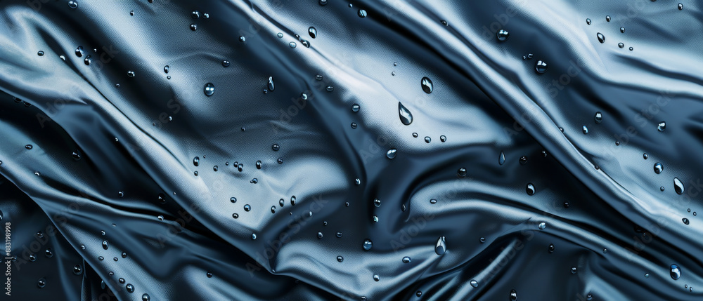Foto de Shiny black fabric with water droplets creates an elegant and ...