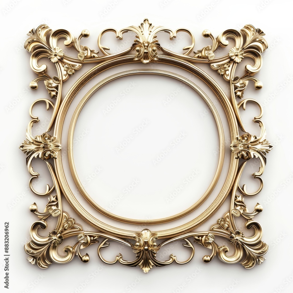 Square vintage gold frame with inverted rounded corner isolated on ...
