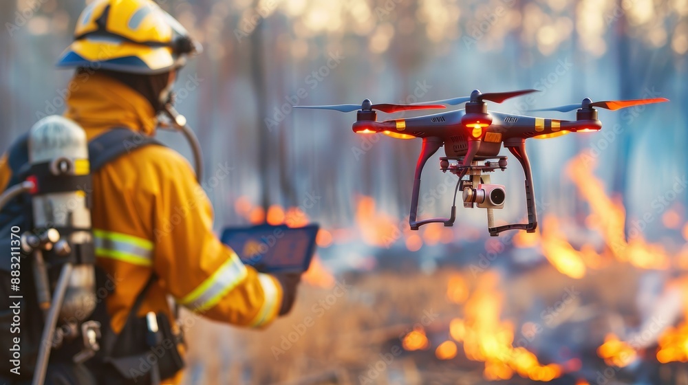 High-tech firefighting with a drone capturing real-time footage of a ...