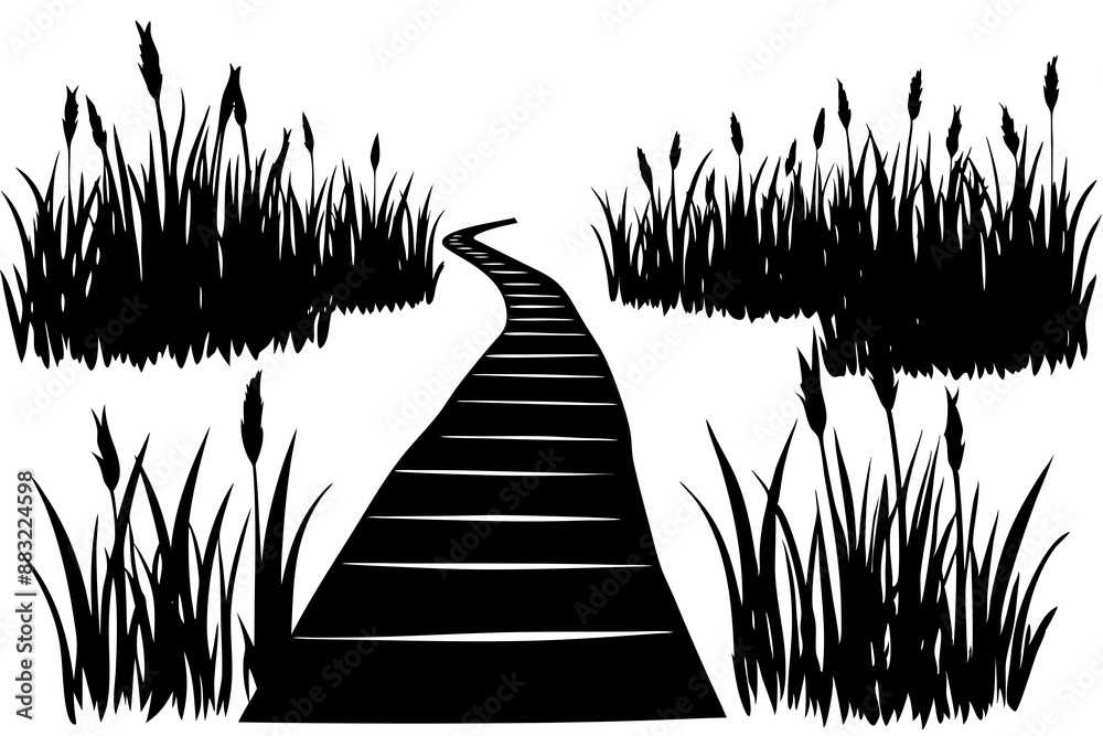 Wetland Paths, Raised pathways through marshy wetlands, silhouette ...