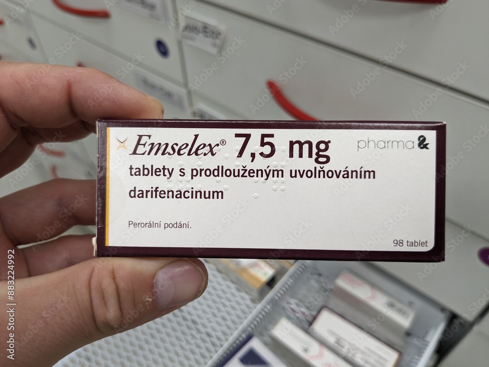 Prague, Czech Republic - July 10 2024: EMSELEX box of medication with ...