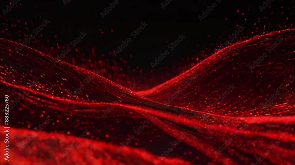 ocean of red particles, where the waves represent data flow and ...
