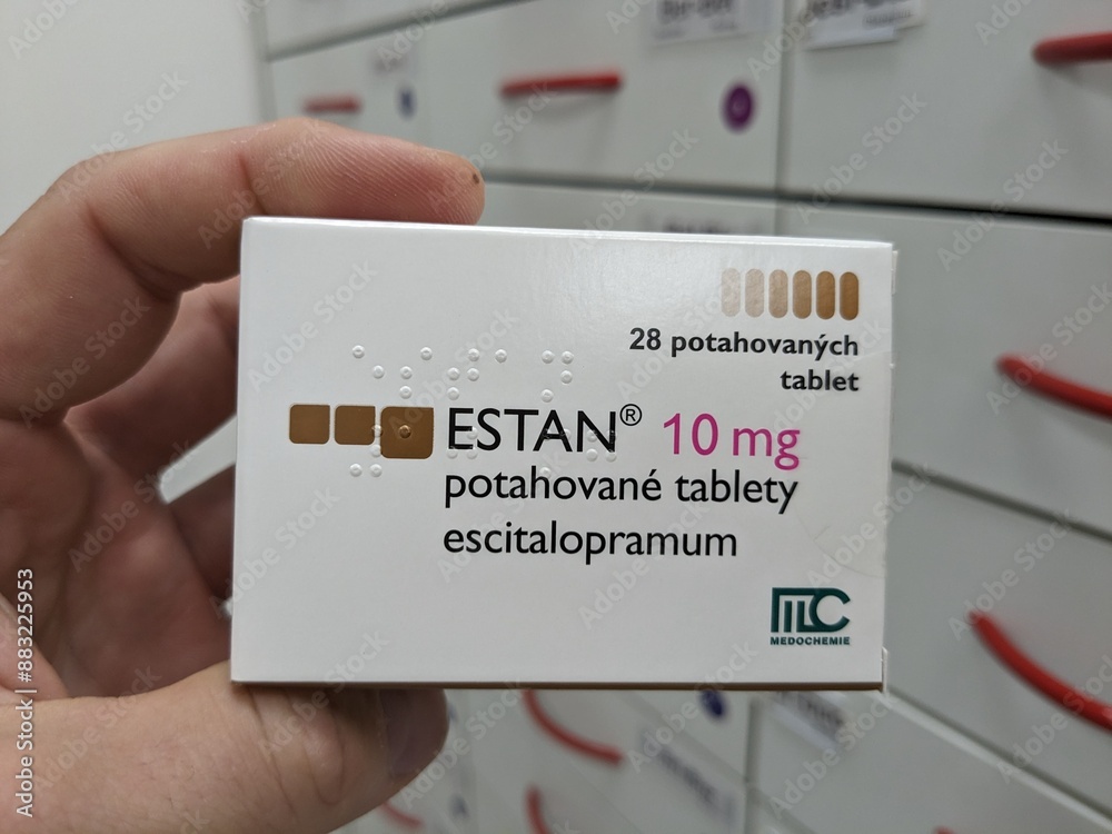 Prague, Czech Republic - July 10 2024: ESTAN box of medication with ...