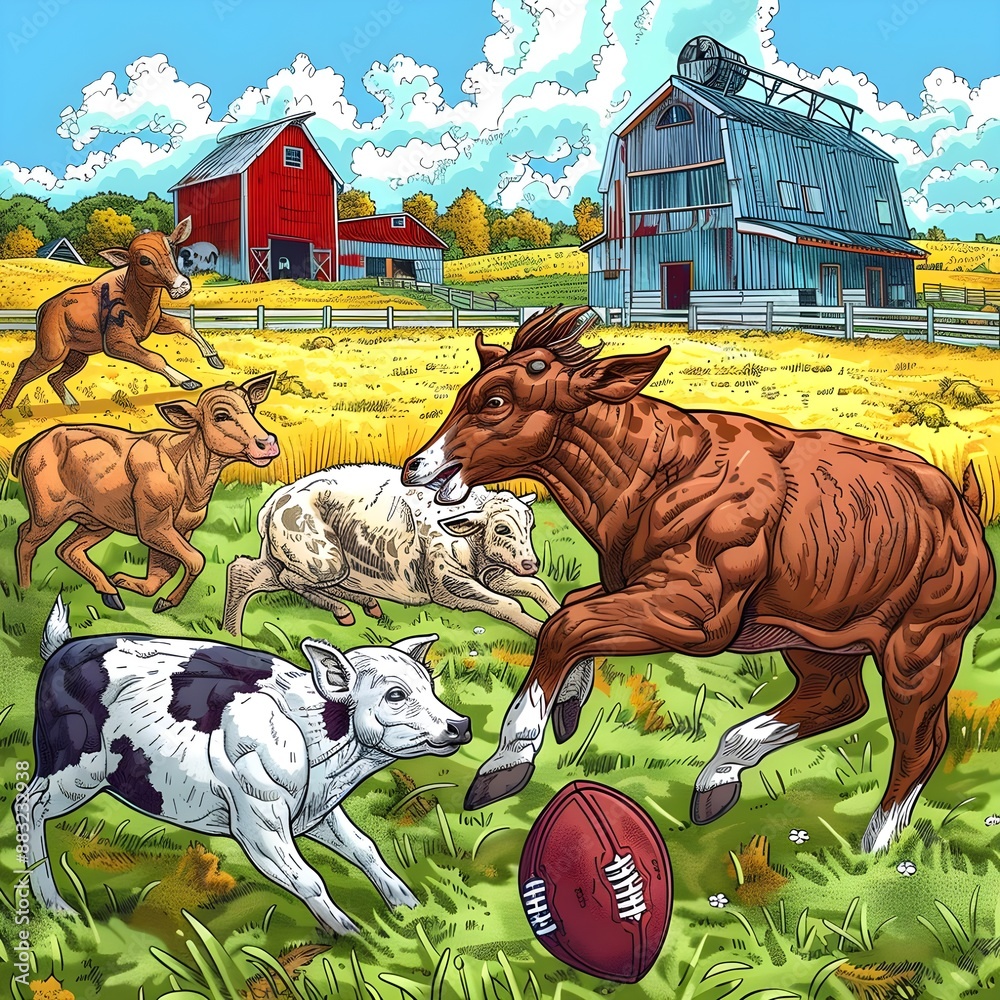 This adult coloring page features colorful farm animals playing ...