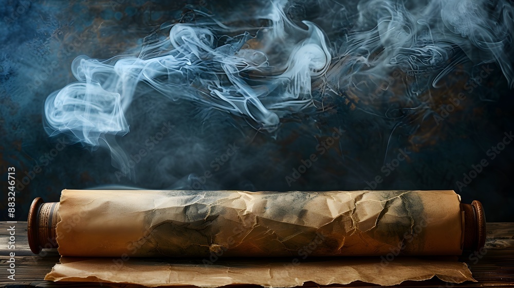 Mystical Smoke Unfurling from Antique Scroll Evoking Discovery and ...