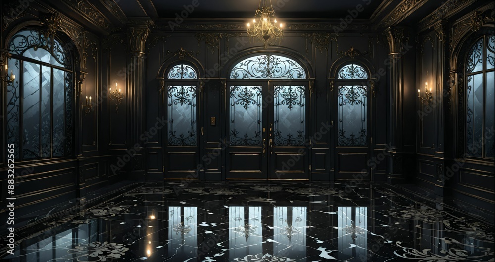ballroom entrance door lobby interior of palace mansion castle house ...