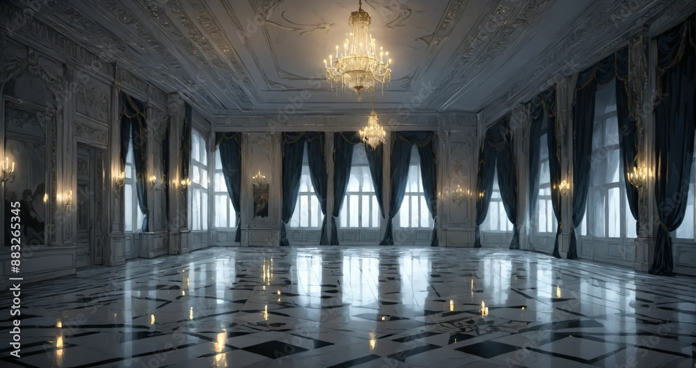 white ballroom corridor of mansion building palace cathedral gothic ...