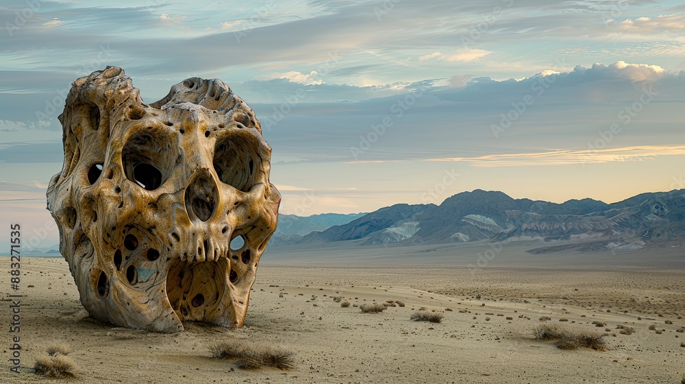 An otherworldly, weathered rock formation that resembles a giant skull ...