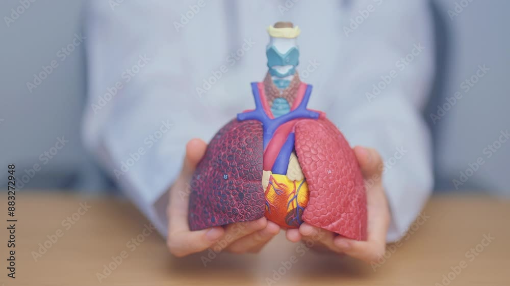 Doctor with Respiratory system anatomy for Diseases. Lung Cancer ...