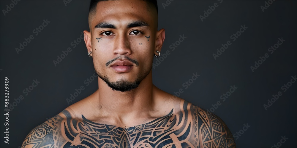Young Samoan man with tattoos on chest and arms exudes strength ...