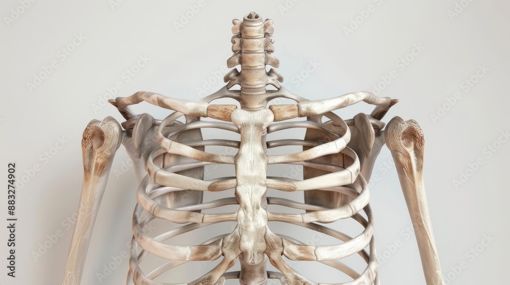 Realistic 3D model of human rib cage anatomy, isolated on white ...