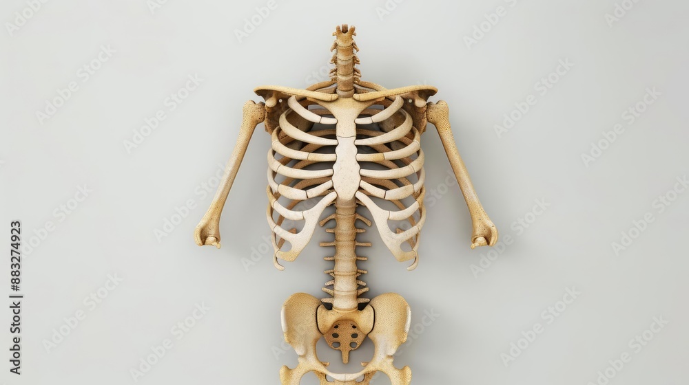Realistic 3D model of human rib cage anatomy, isolated on white ...