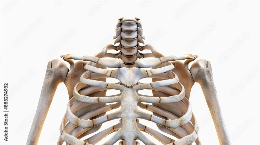 Realistic 3D model of human rib cage anatomy, isolated on white ...