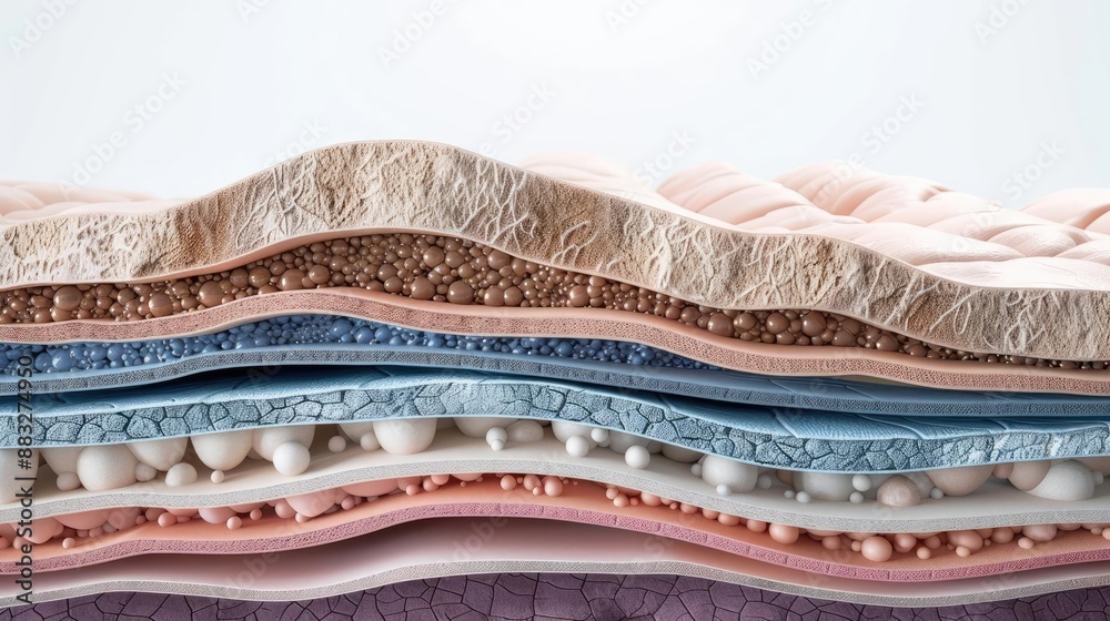 Realistic 3D visualization of human skin layers, isolated on white ...