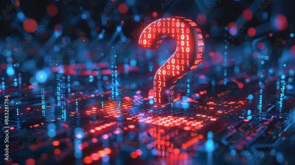 3d Digital Question Mark Surrounded By Binary Code Representing Ai In Question Answering