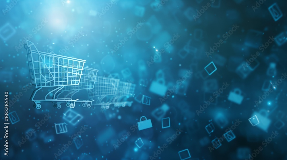 Abstract e-commerce background with blue to silver gradient and ...