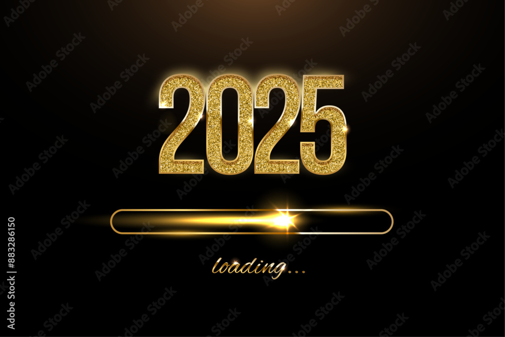 2025 New Year golden loading bar with flash star vector illustration ...
