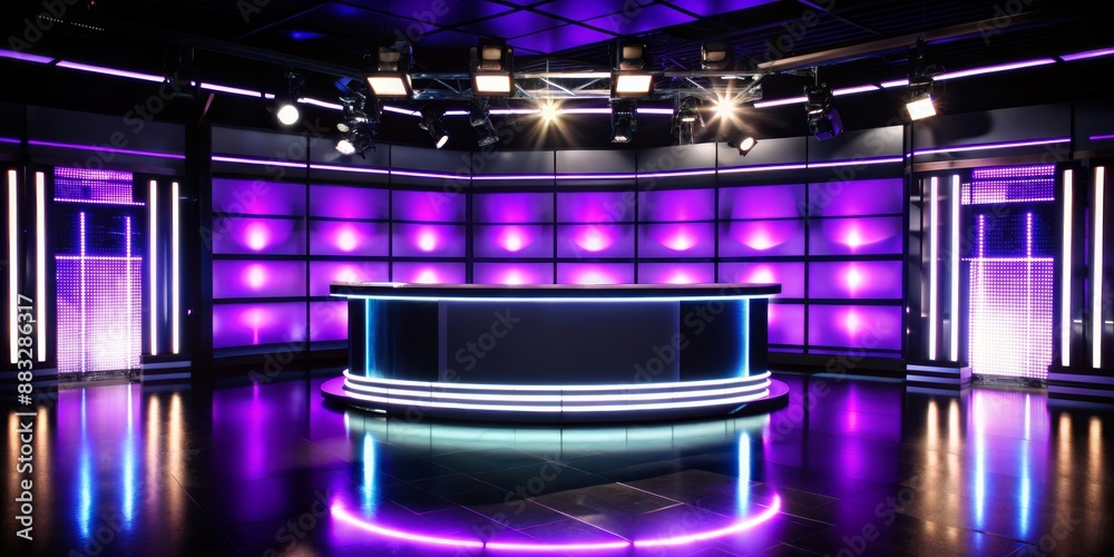 Vivid Purple TV Studio with Bright Lighting and Modern Set - This image ...