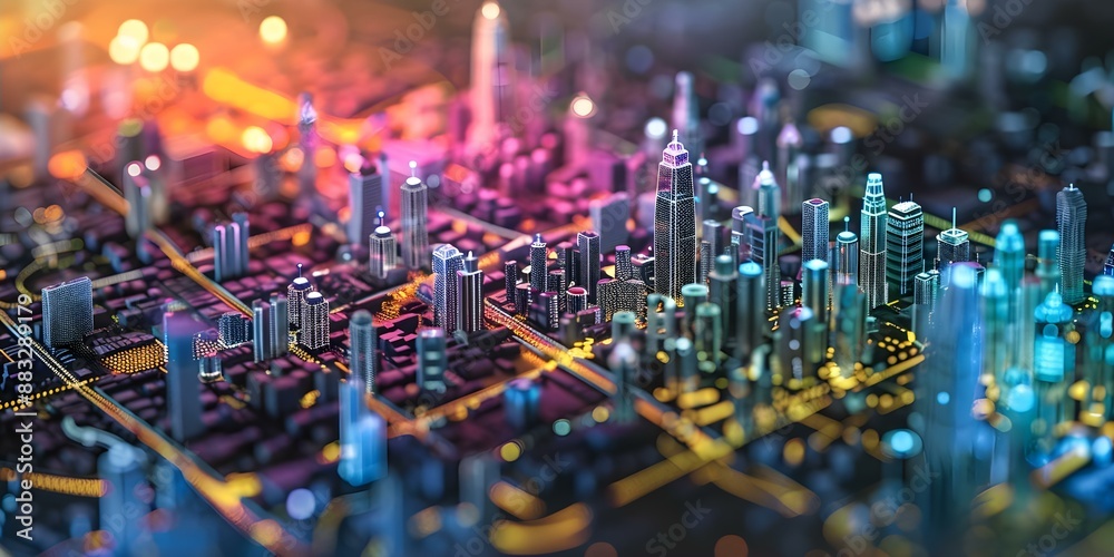 Abstract representation of smart city design with gradient lines and ...