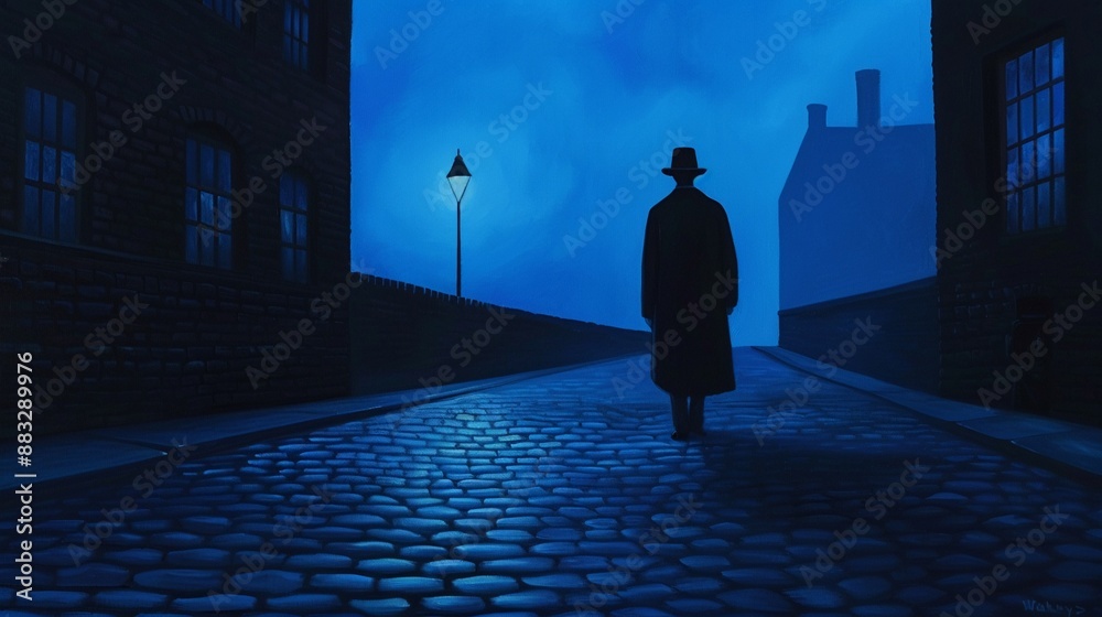 Wraith emerging from a dimly lit alley at evening, shadowy buildings ...