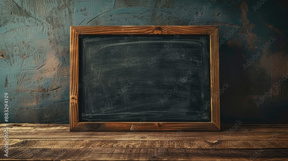 Wooden desk with bulletin board empty rustic board old paper mockup ...