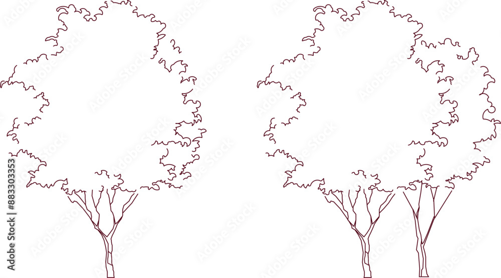Vector silhouette illustration sketch, detailed artistic unique tree ...