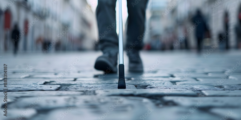 Blind person with cane navigating city street showcasing mobility and ...