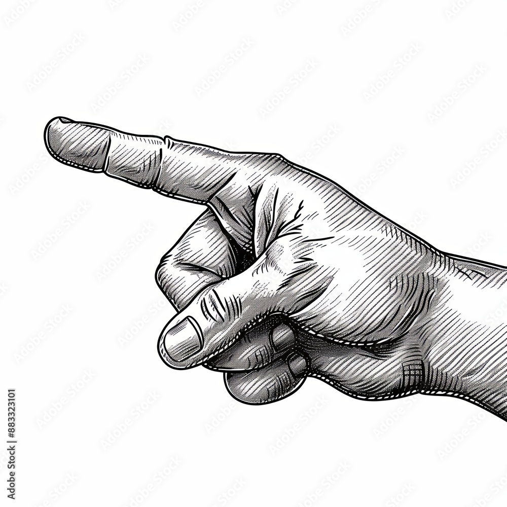 Pointing index finger pointing at something. Black and white striped ...