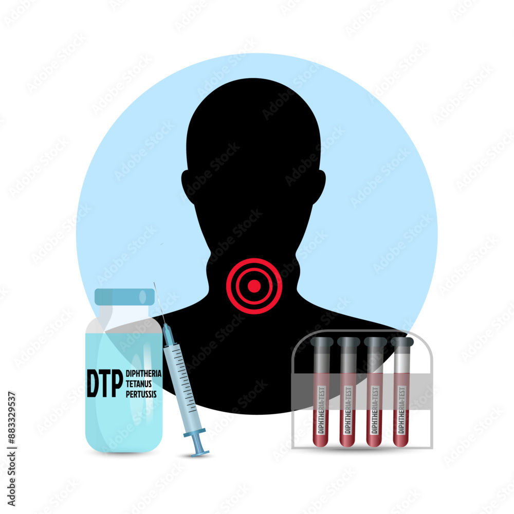 Diphtheria medical illustration with human icon vaccine and blood test ...