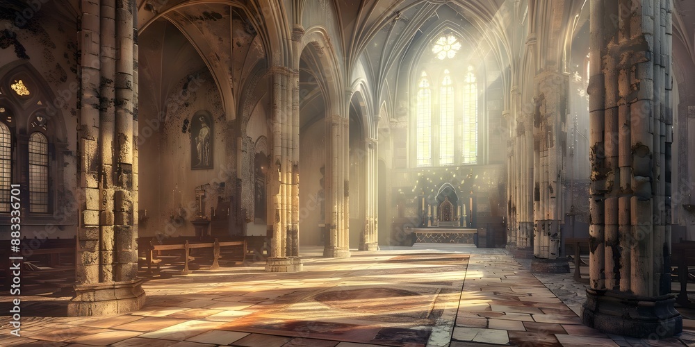 Imaginary temple church interior with a fantasy theme and atmosphere ...