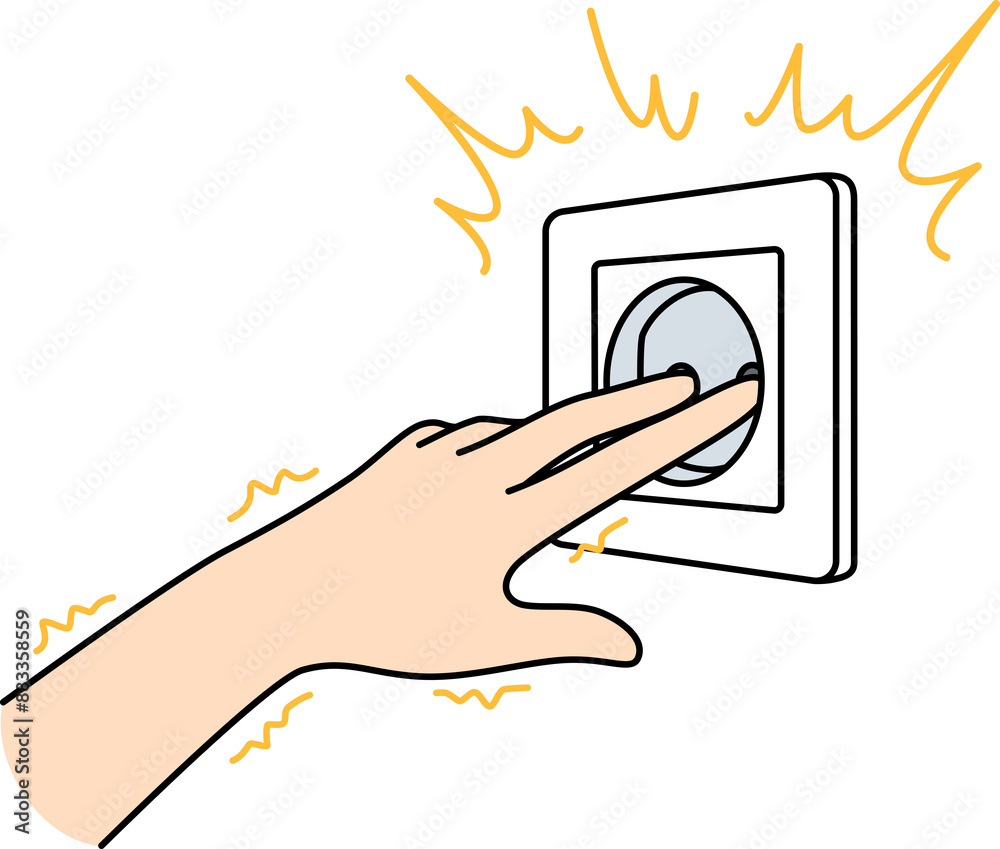 Hand near electrical outlet produces electric shock when touched due to ...