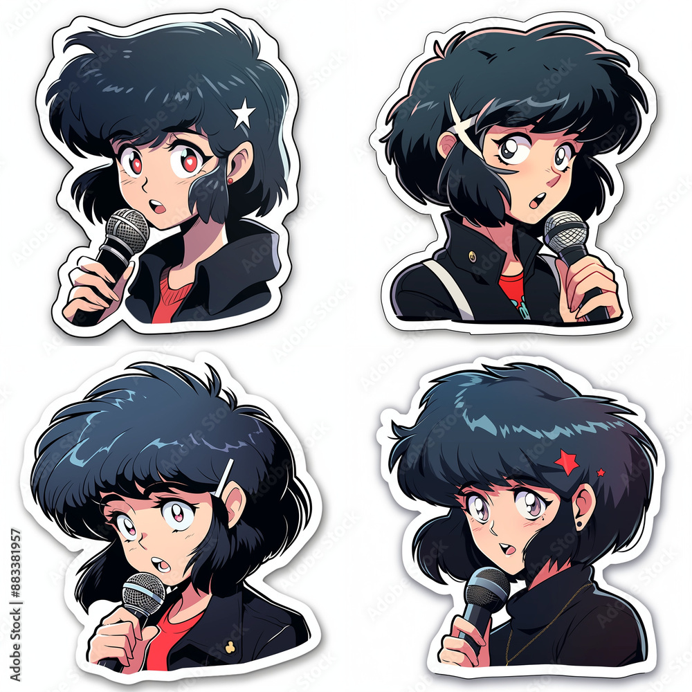 Conceptual CG illustration of dark-haired anime singer holding a ...