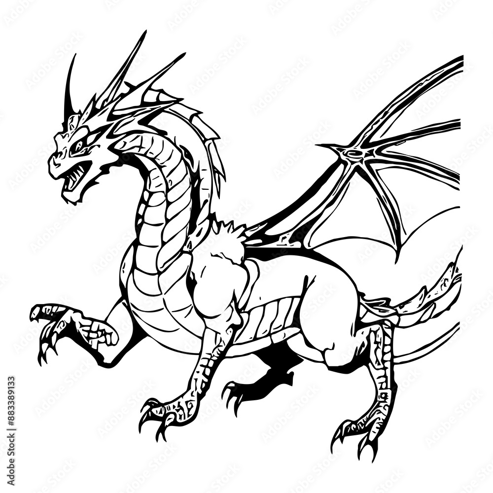 Dragon. Line art. Logo design for use in graphics. T-shirt print ...