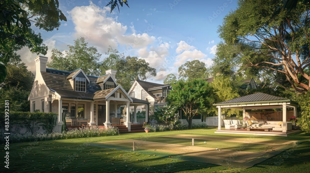 Suburban Colonial home with a backyard cricket pitch, complete with a ...